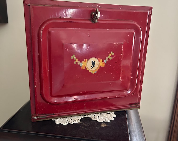 Antique Metal Tin Red Bread Box 1930's Kitchen - Etsy