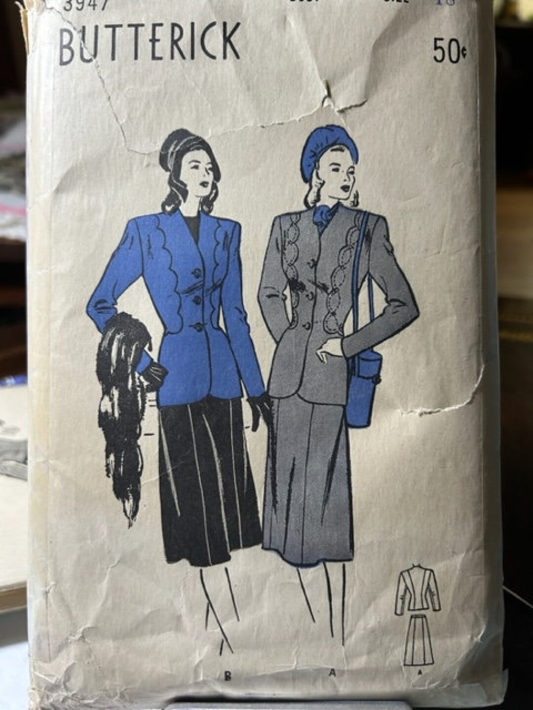 Vintage Butterick 1940's Tailored Suit Pattern #3947 Suit Jacket and ...