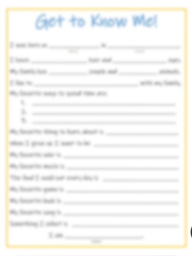 Get to Know Me Game, Spotlight Activity - Etsy Canada