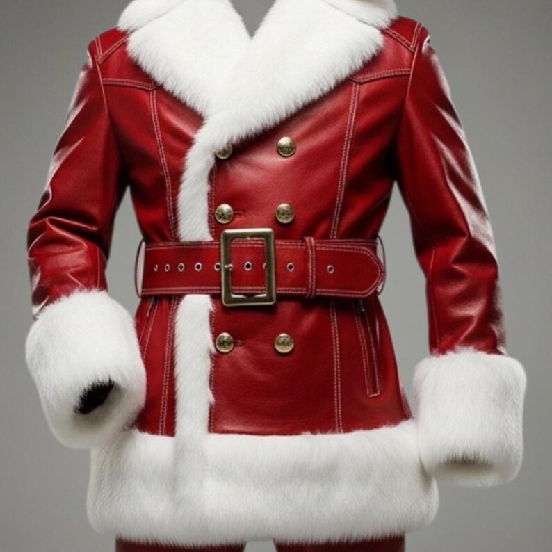Handmade Red Leather Santa Suit : Hat , Coat & Pants With Fur Trim ...
