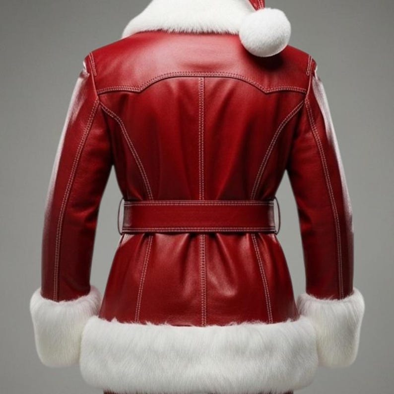 Handmade Red Leather Santa Suit : Hat , Coat & Pants With Fur Trim ...
