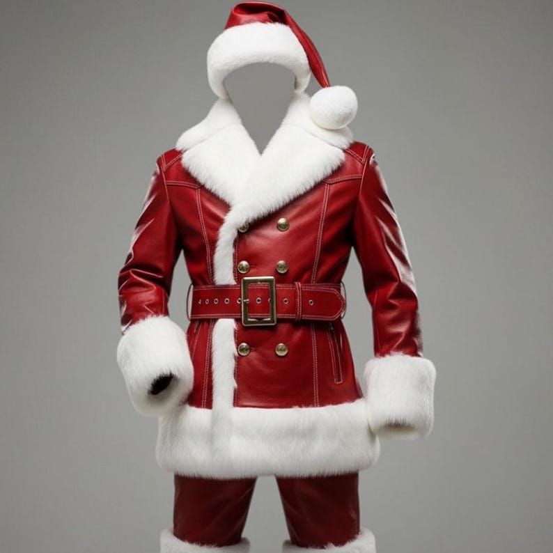 Handmade Red Leather Santa Suit : Hat , Coat & Pants With Fur Trim ...