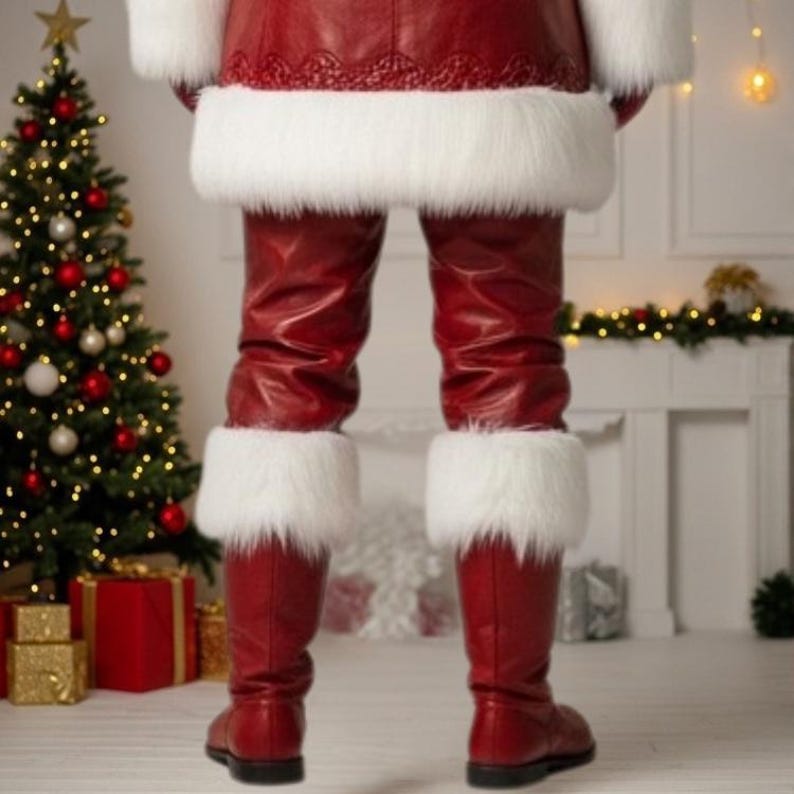 Premium Leather Santa Suit for Men: Full Christmas Costume With Fur ...