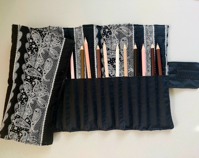 Colored Pencil Roll, Pencil Tote, Roll up Pencil Storage, Holds 24 ...