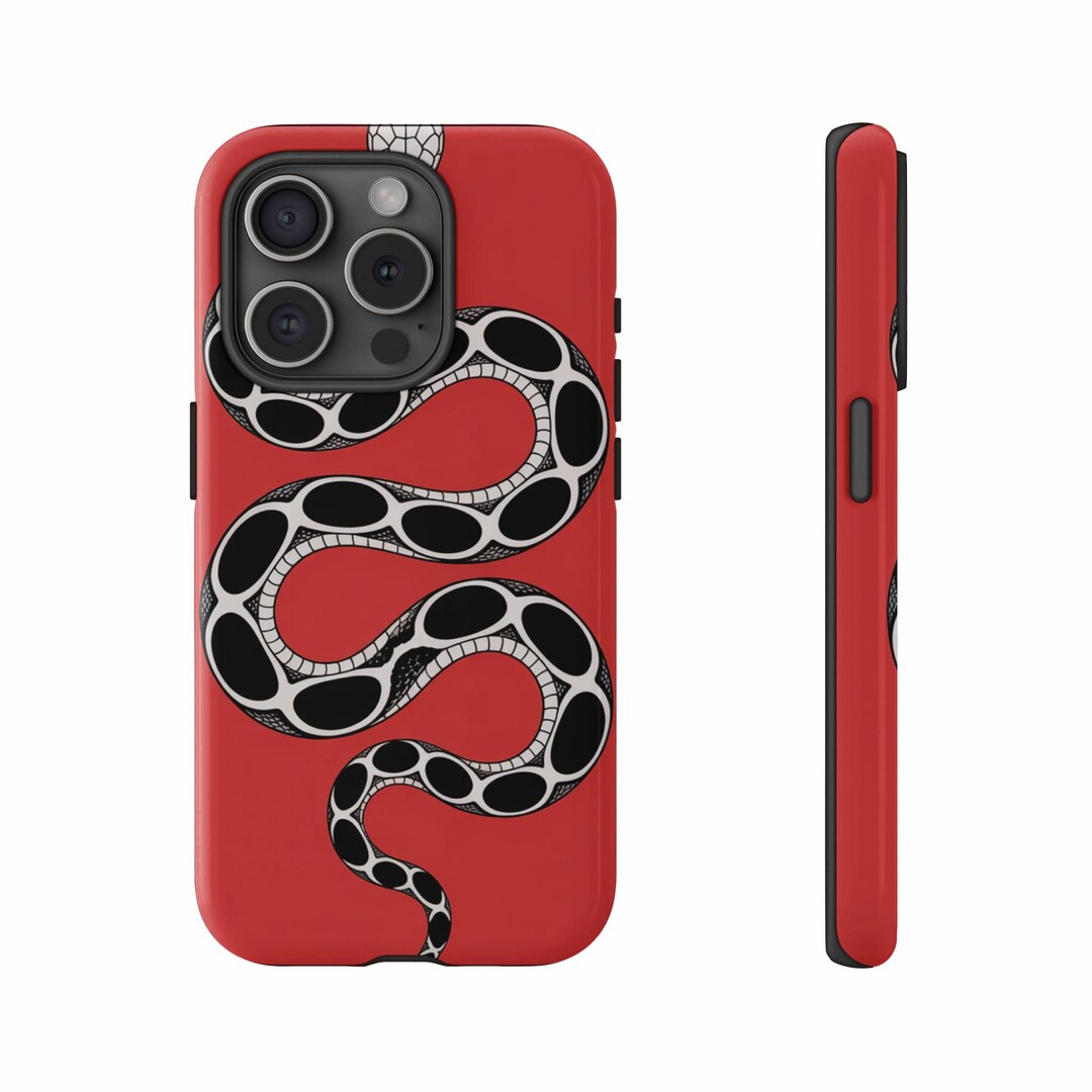 Black and White Snake iPhone Case: Red Background Artistic Design - Etsy