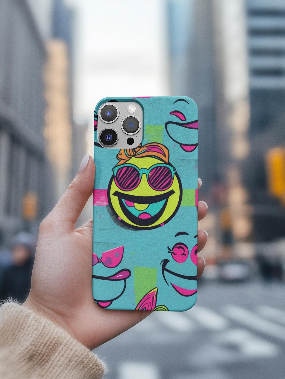 Funky Smiley Face iPhone Case: Colorful Emoji Pattern, Protective ...