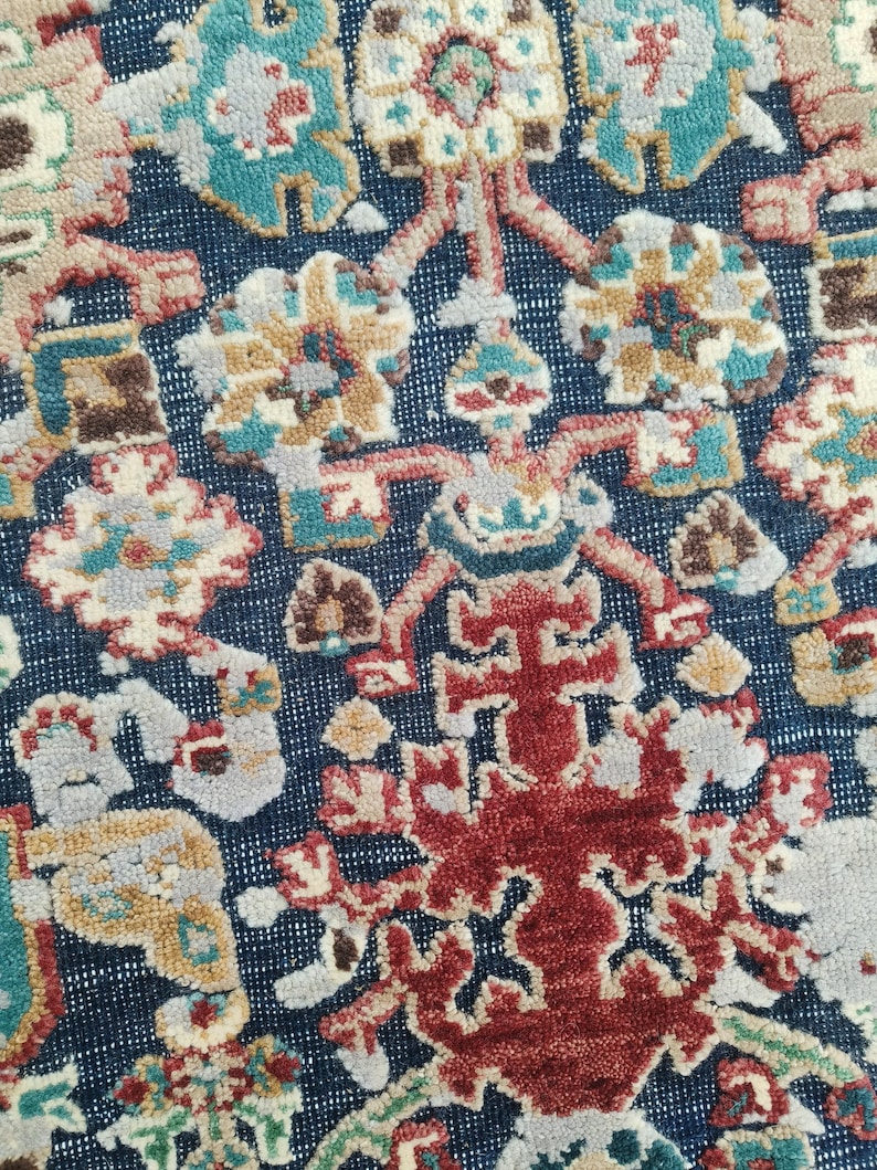 8X10 Quick Ship, Blue/rust Hand-knotted Afghan Mahal Design Rug ...