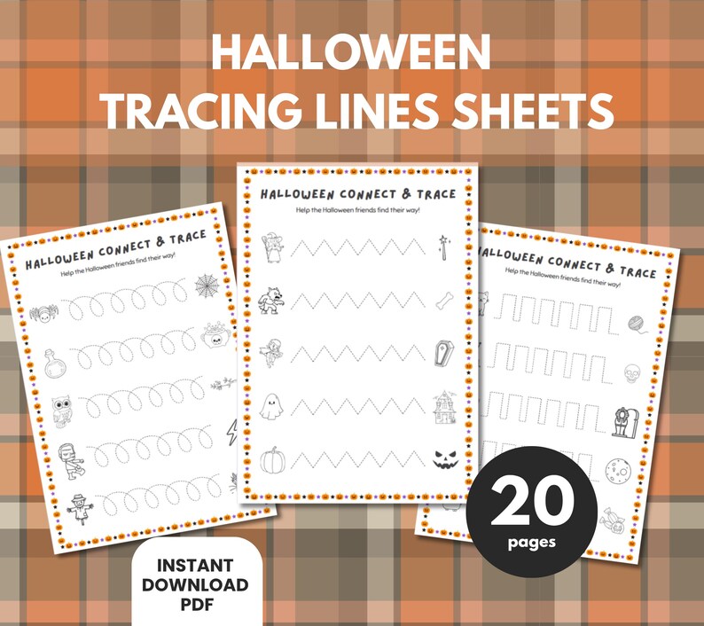 Halloween Tracing Worksheets for Kids, Prewriting Practice Lines, Fine ...