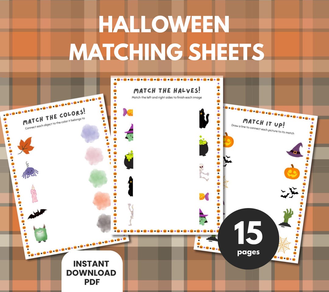 Printable Matching Worksheets, Halloween Matching Worksheets, Preschool ...