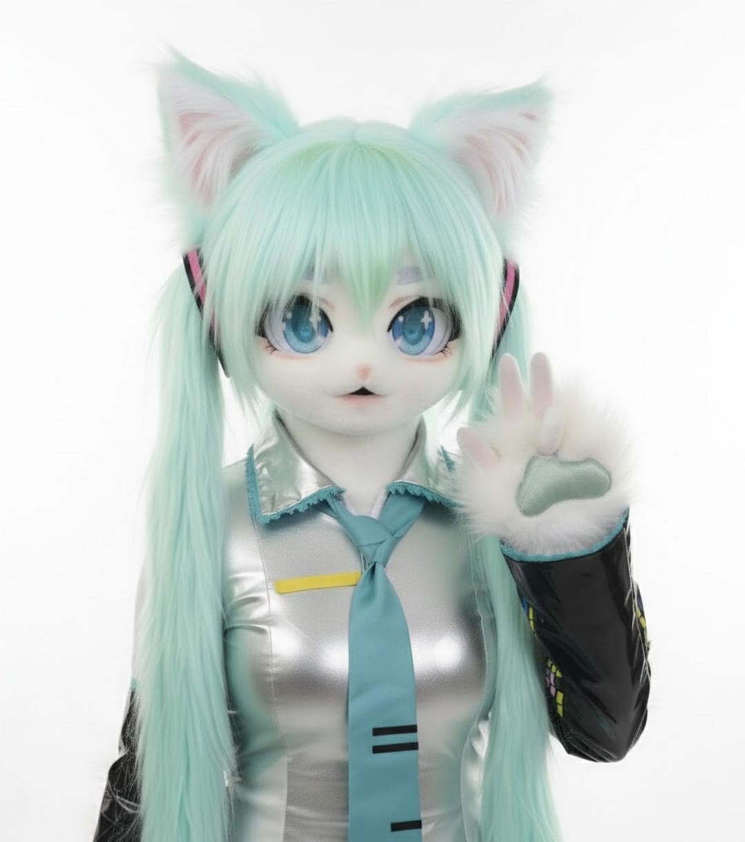 Furry Kemono Cat Cosplay Head – Miku Inspired Fursuit Mask With Mint ...