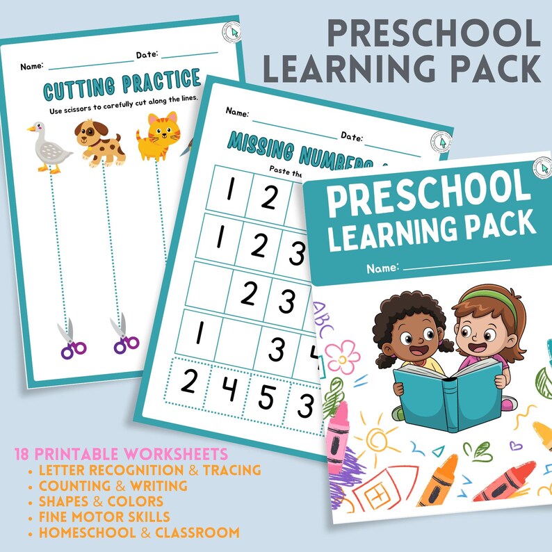 Printable Preschool Learning Worksheets, Instant PDF Download ...