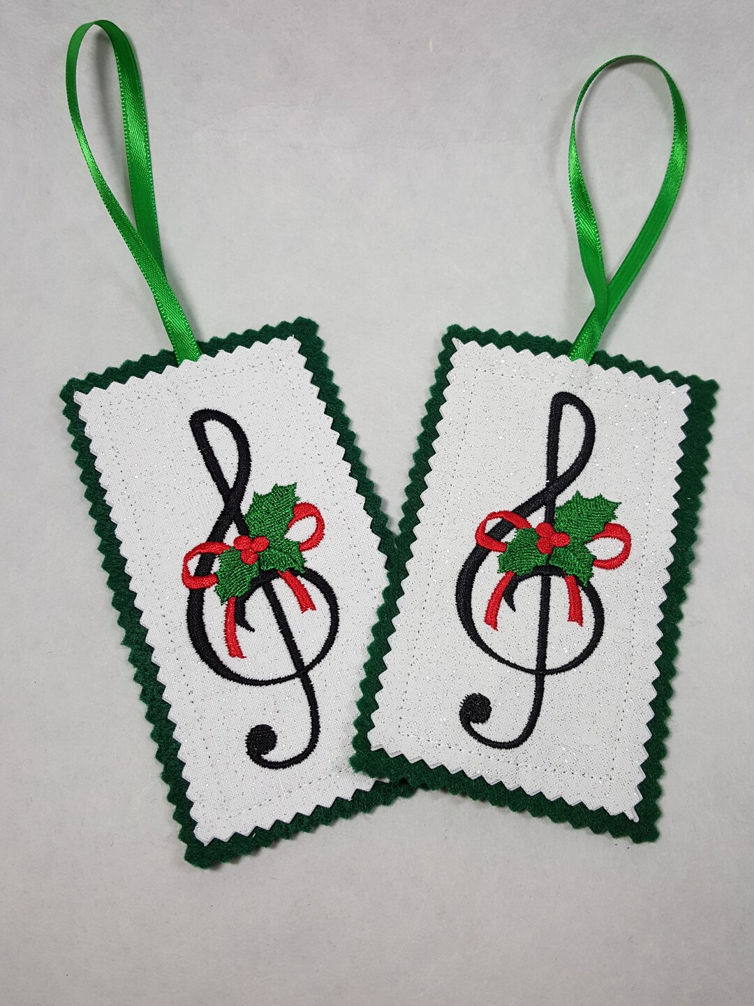 Treble Clef Felt Ornaments, Christmas Decoration, Embroidered Handmade ...