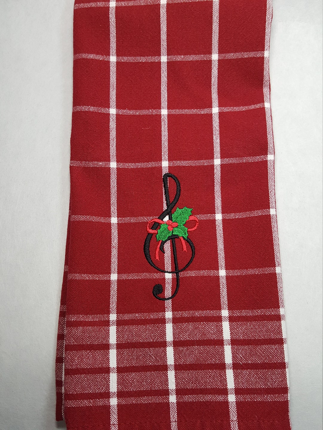Treble Clef Music Christmas Towel, Red and White Cotton Towel, Music ...