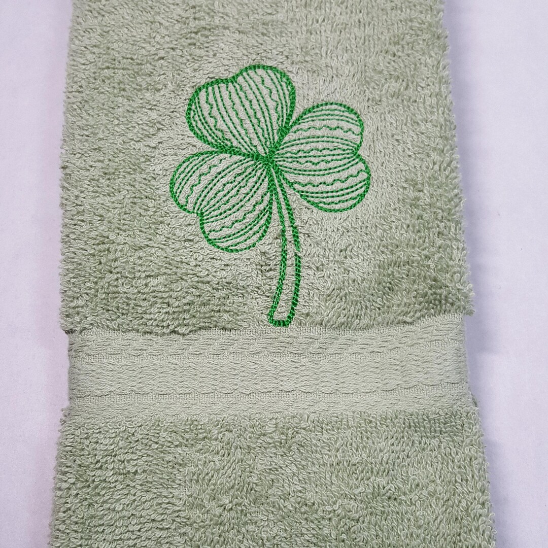 St Patrick's Shamrock Towel, Embroidered Shamrock Green Hand Towel ...