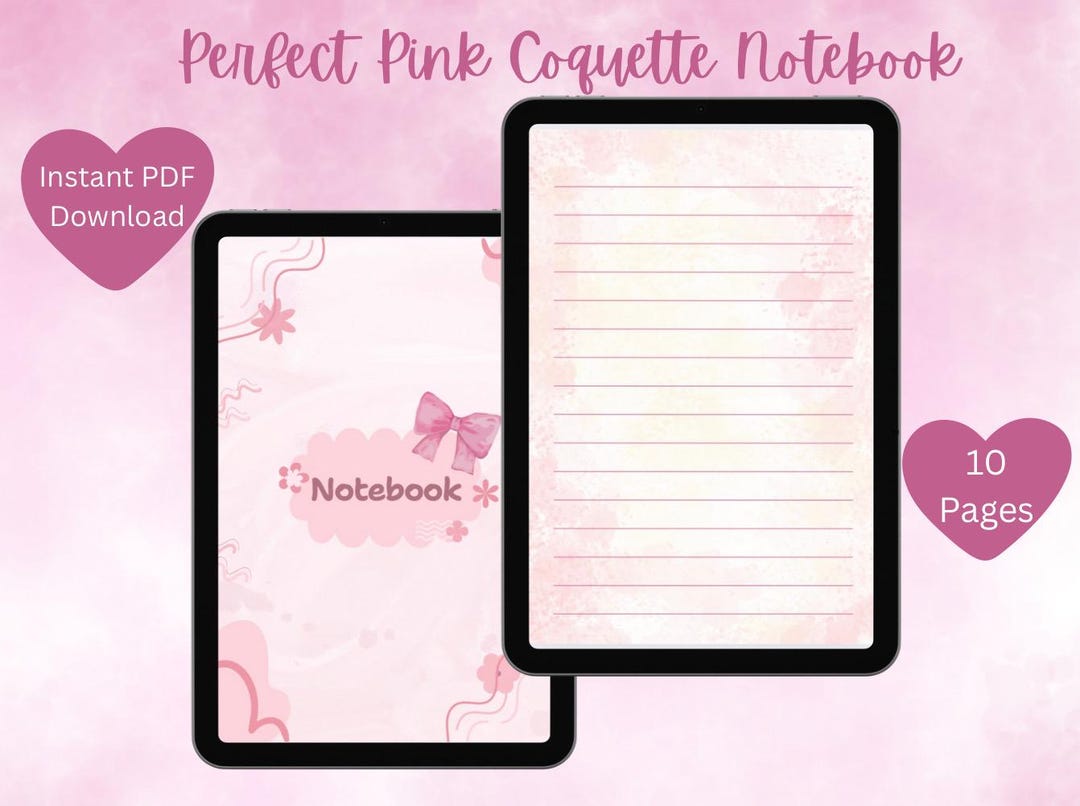 Pink Coquette Notebook, Lined Paper, 10 Page Printable (digital PDF) - Etsy