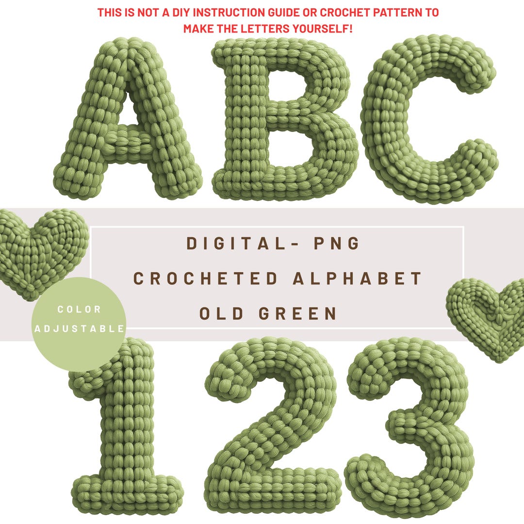 Digital Crocheted Alphabet Old Green | Letters, Numbers and Cliparts ...