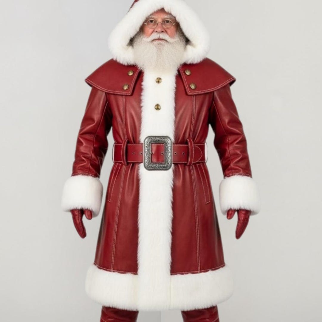 Luxury Red Leather Santa Costume | Hooded Christmas Outfit | Handmade ...