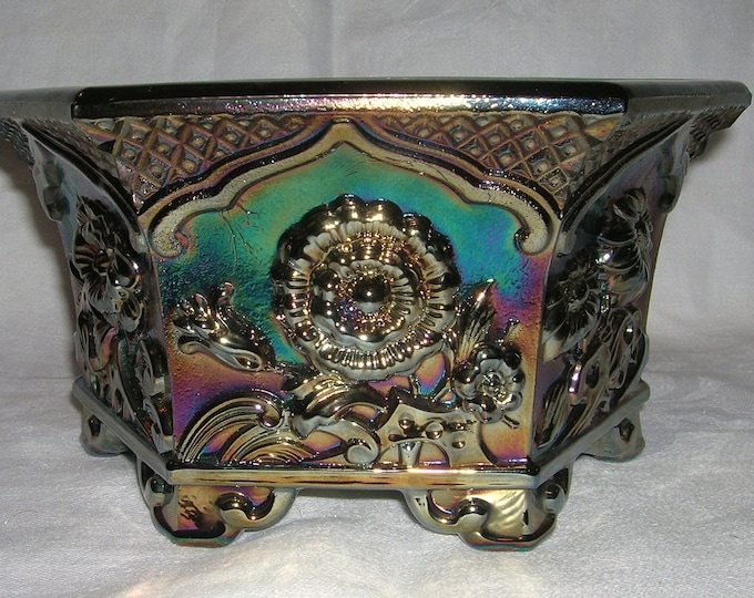 Vintage Fenton 6 Sided Chrysanthemum Amethyst Carnival Glass Footed ...