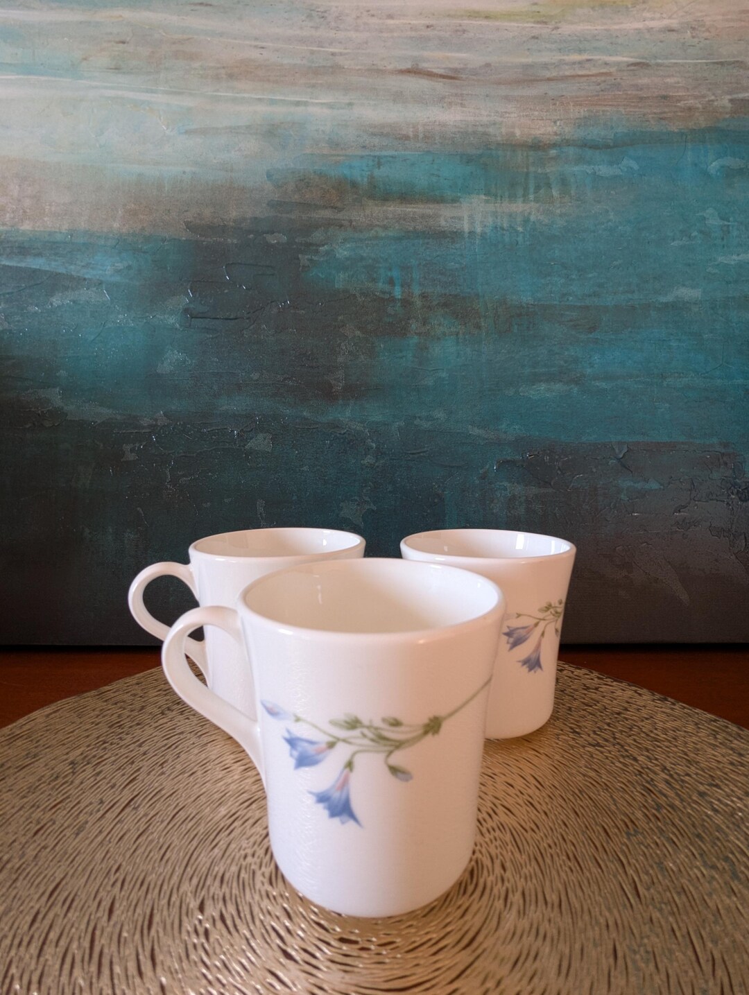 Vintage - Set of 3 Corning Blue Flower Mugs. - Etsy