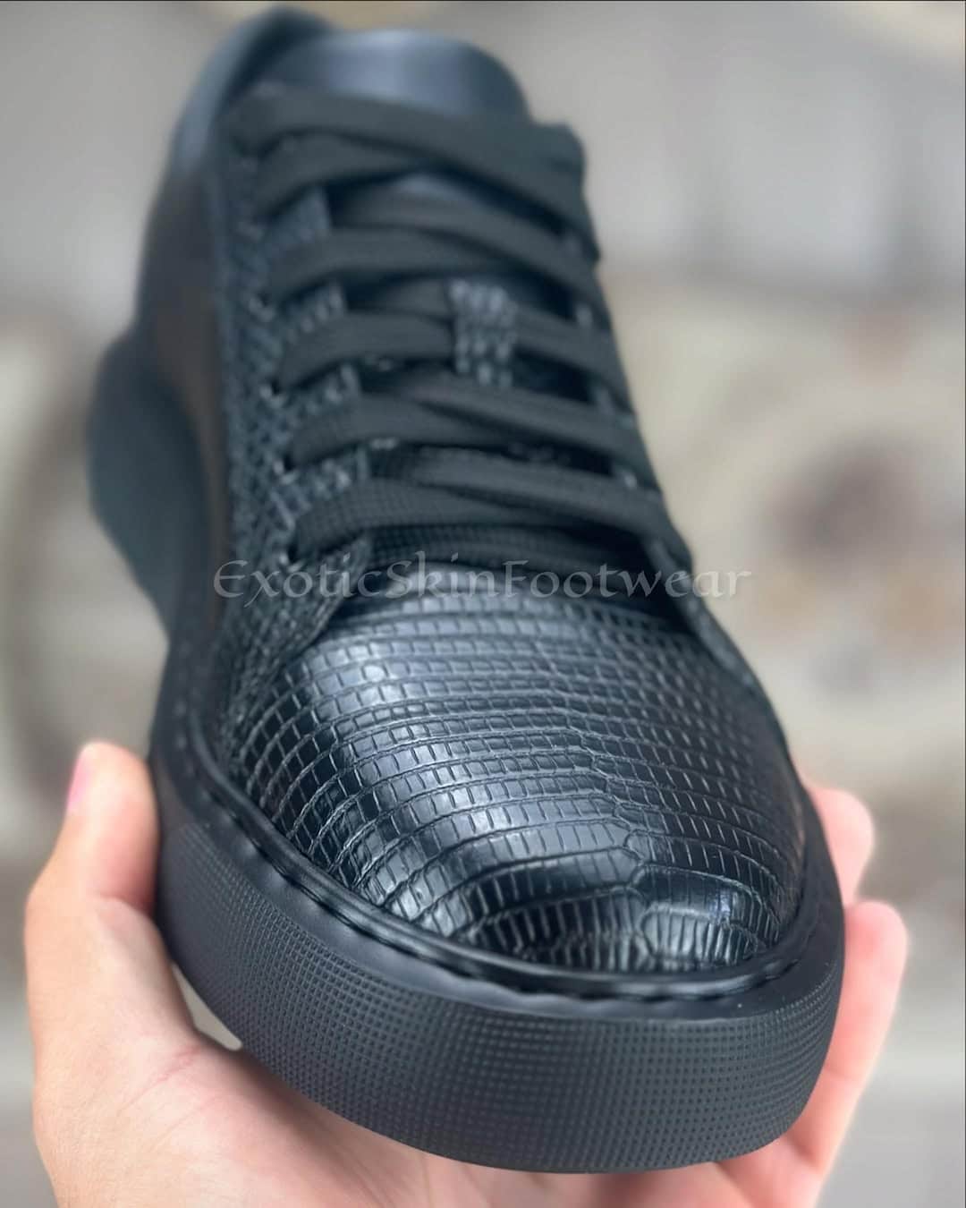 Black Lizard Leather Low Sneakers | Handmade Exotic Street Shoes - Etsy