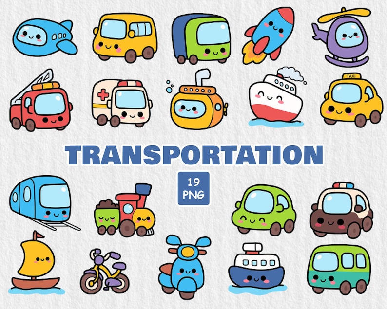 Kawaii Transportation Cliparts - Cute Stickers - Perfect Arts for Kids ...