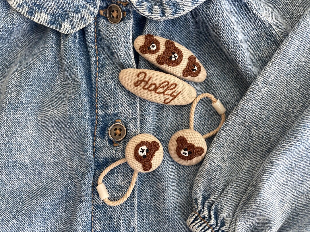 Personalized Bear Hair Clips & Ties Set, Custom Name Hair Clip ...