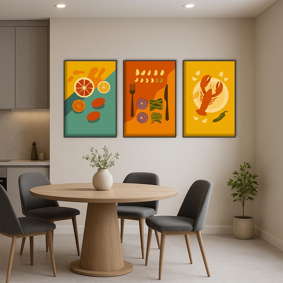 Minimalist Kitchen Art Prints: Lobster, Citrus, Garlic Poster Set ...