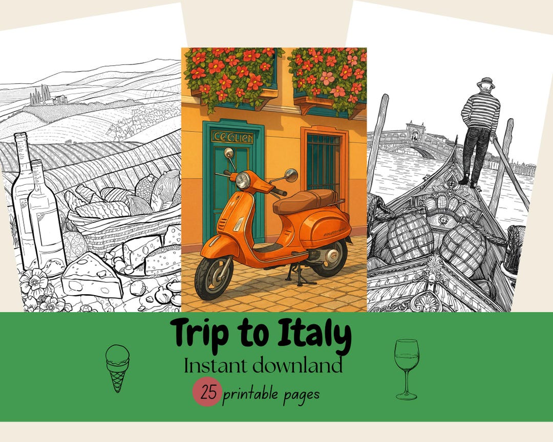 Italy Coloring Book / Printable, Anti-stress Coloring for Adults ...