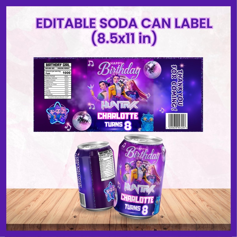 Kpop Demon Hunters Soda Can Labels, Huntrix Soda Pop Wrappers ...