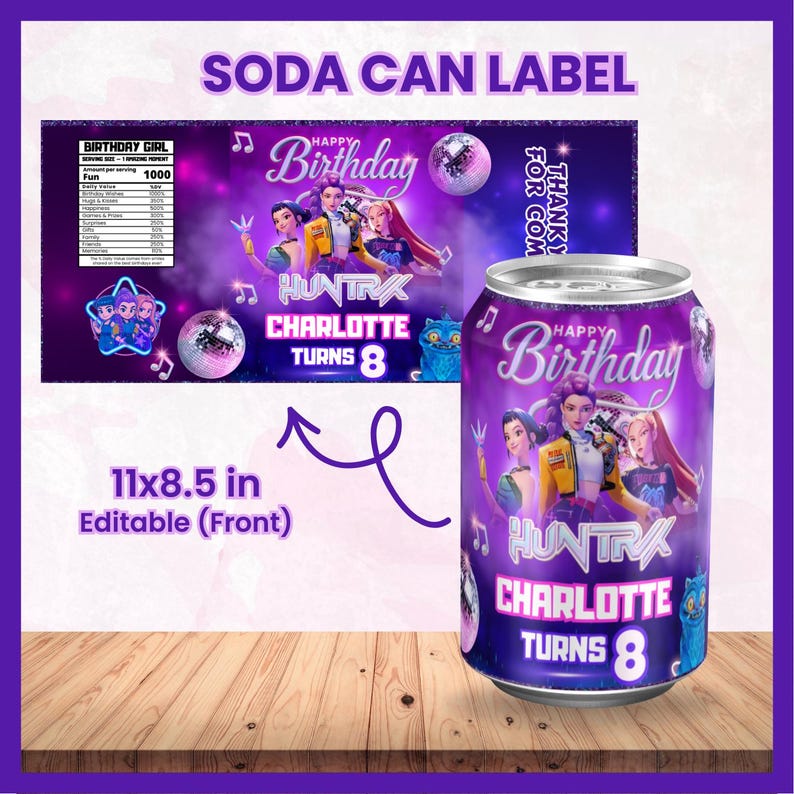 Kpop Demon Hunters Soda Can Labels, Huntrix Soda Pop Wrappers ...