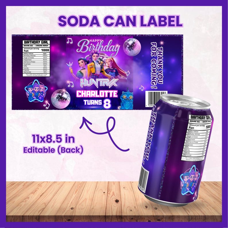 Kpop Demon Hunters Soda Can Labels, Huntrix Soda Pop Wrappers ...