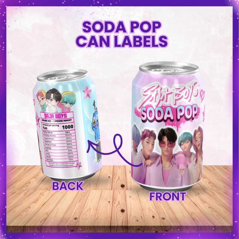Kpop Demon Hunters Soda Can Labels, Saja Boys Printable Drink Wraps, 6 ...