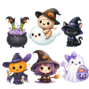 Cute Halloween Clipart | Watercolor Ghost Pumpkin Cat Bat Spider ...