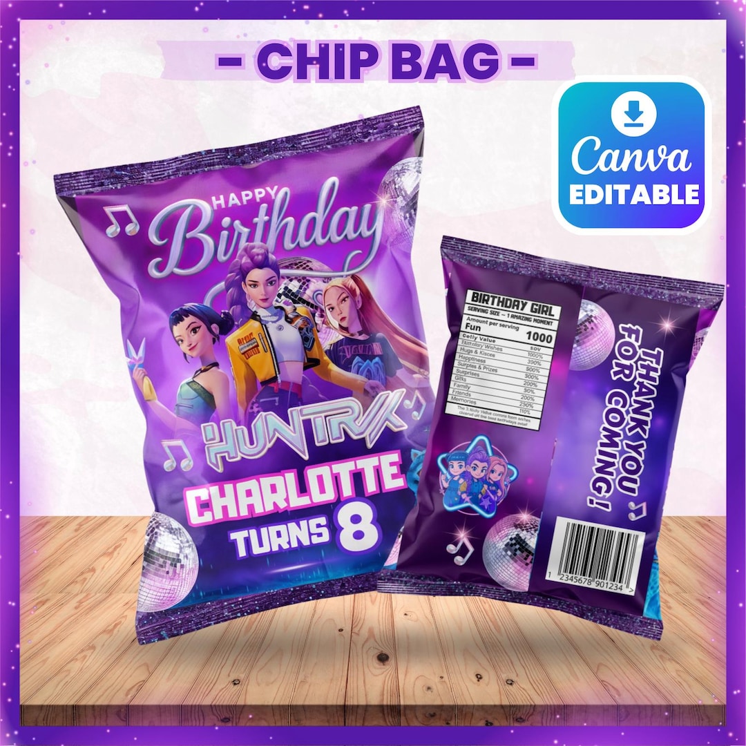 Editable Kpop Demon Hunters Chip Bag Label, Huntrix Chips Bag Wrapper ...
