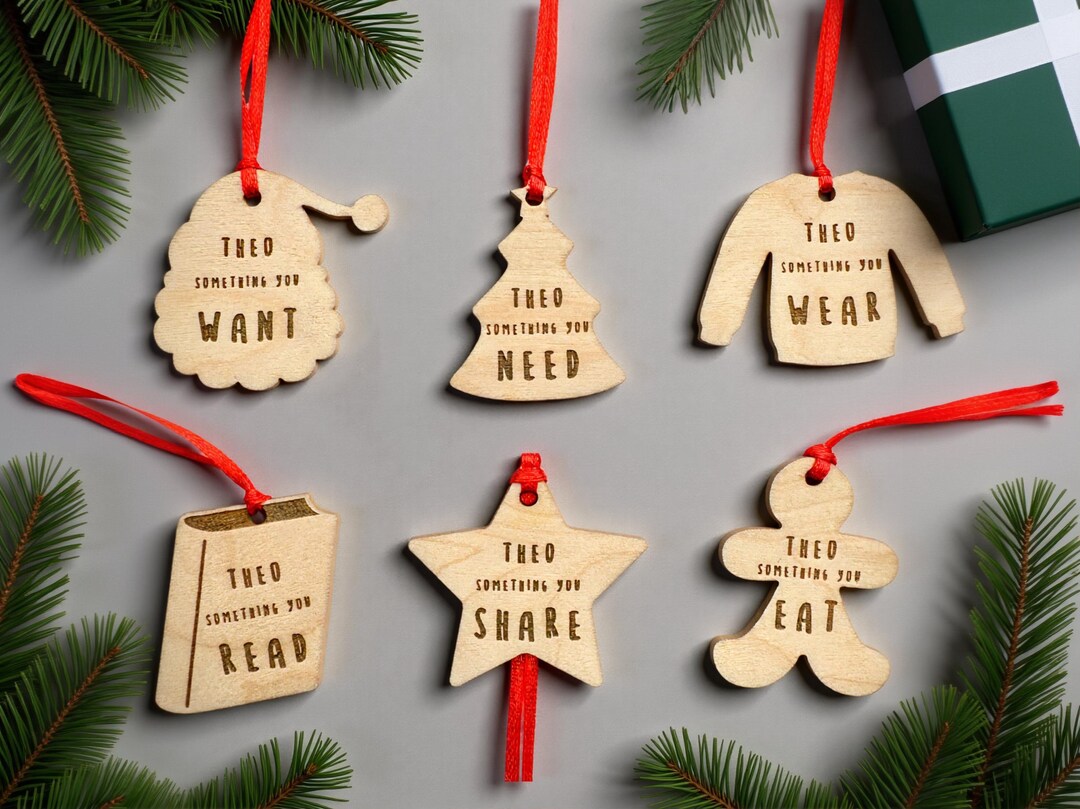 Personalised Wooden Christmas Gift Tags: Want, Need, Wear, Read, Share ...