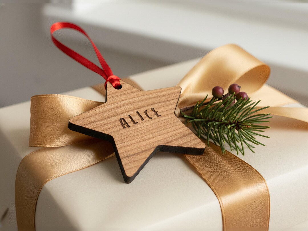 Custom Name Star Gift Tag – Cherry Wood Christmas Ornament With ...