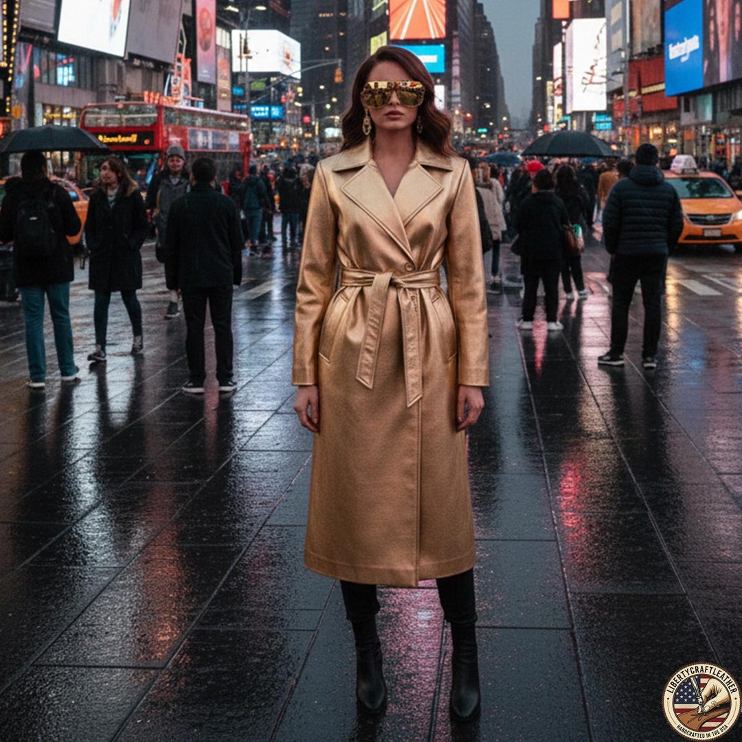 Women Gold Long Coat • Custom Made Trench Jacket • Stylish Winter ...