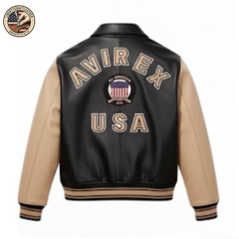 Avirex Leather Jacket Black Brown Vintage Bomber Aviator Coat Men ...