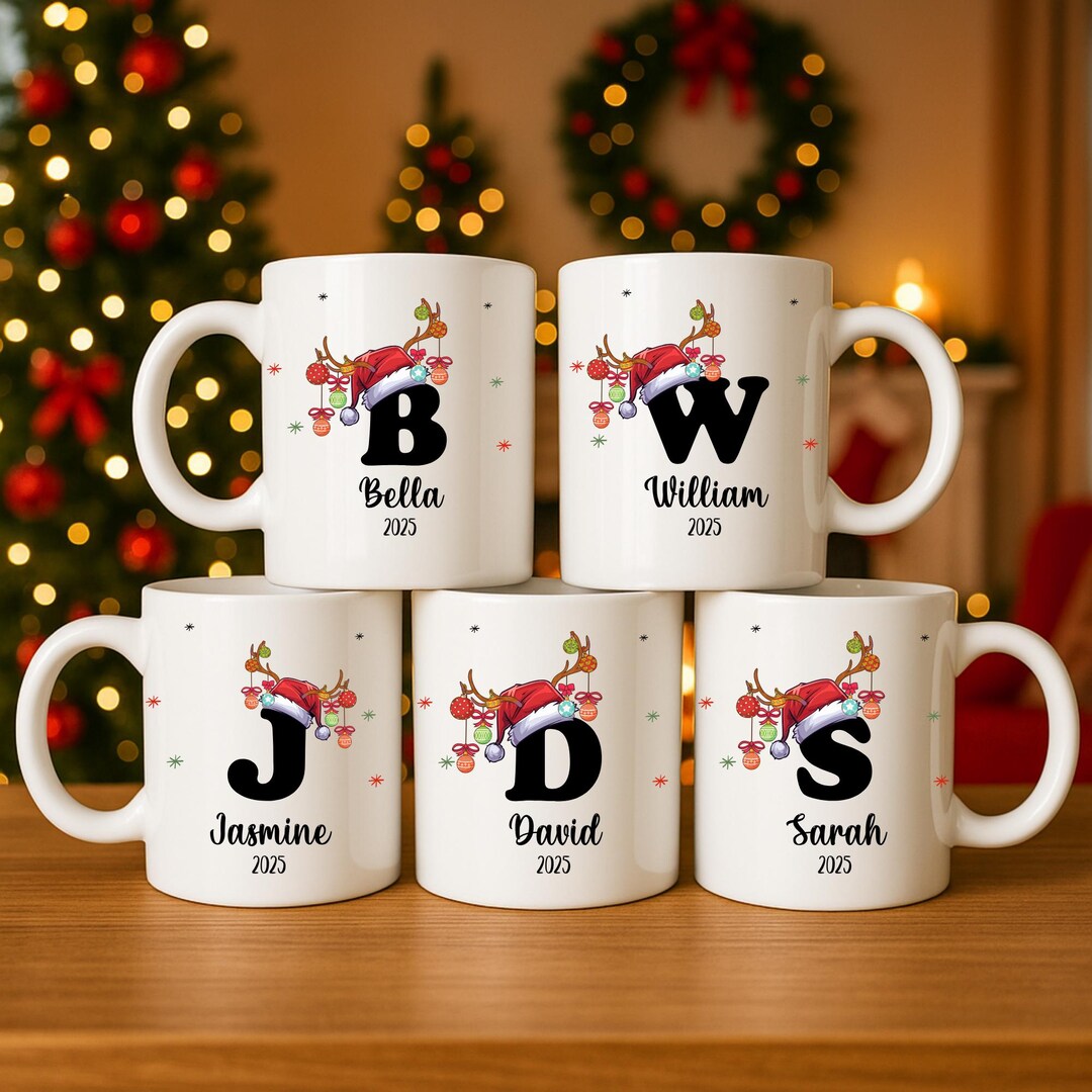Personalized Monogram Christmas Mug, Custom Initial Mug 2025, Holiday ...