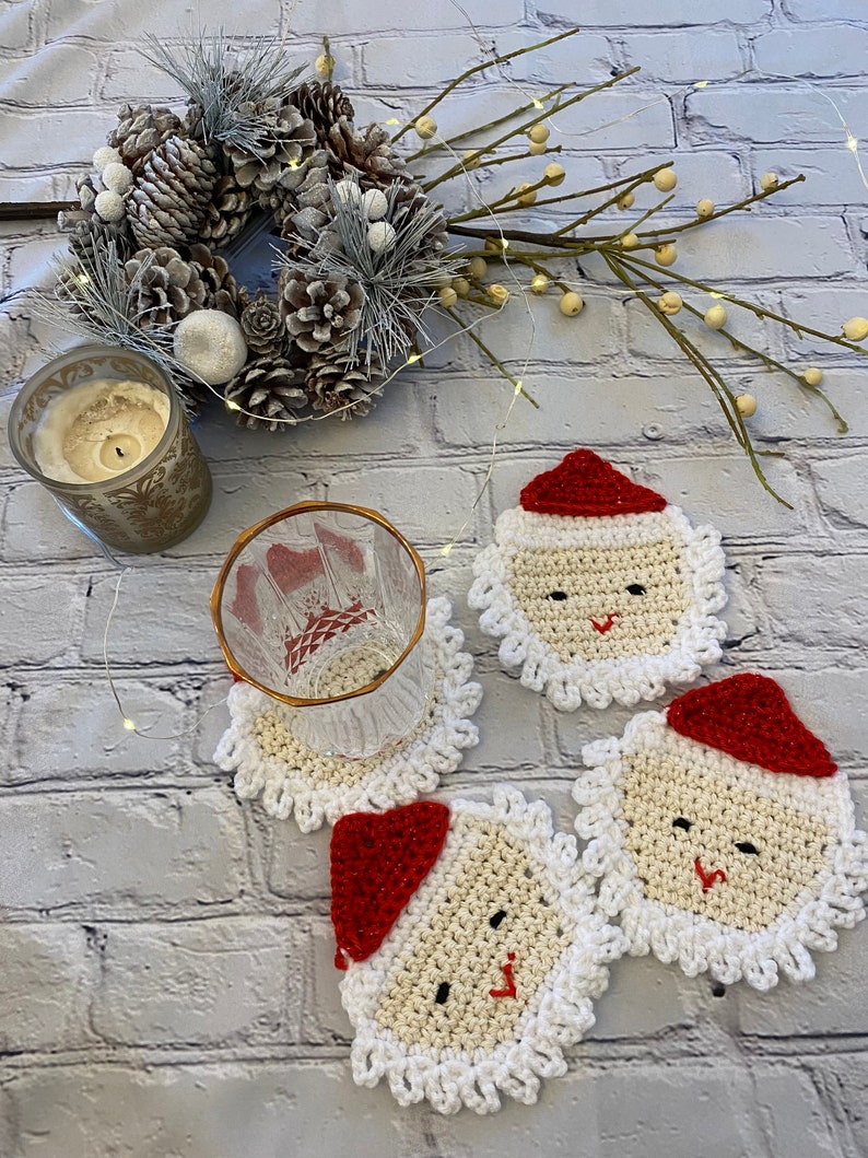 Cute Santa Coasters Crochet Pattern, Father X'mas Table Decor, Instant ...