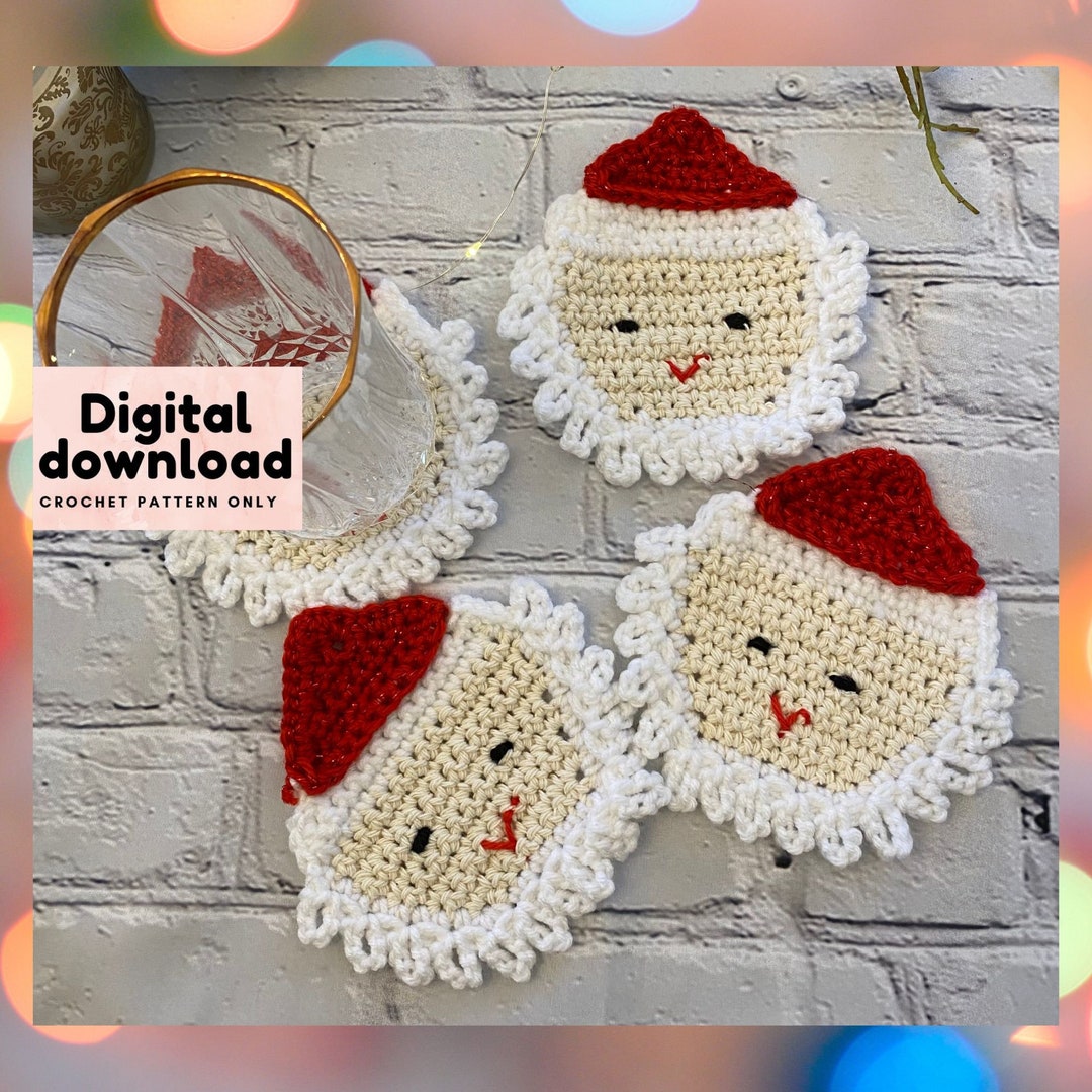Cute Santa Coasters Crochet Pattern, Father X'mas Table Decor, Instant ...