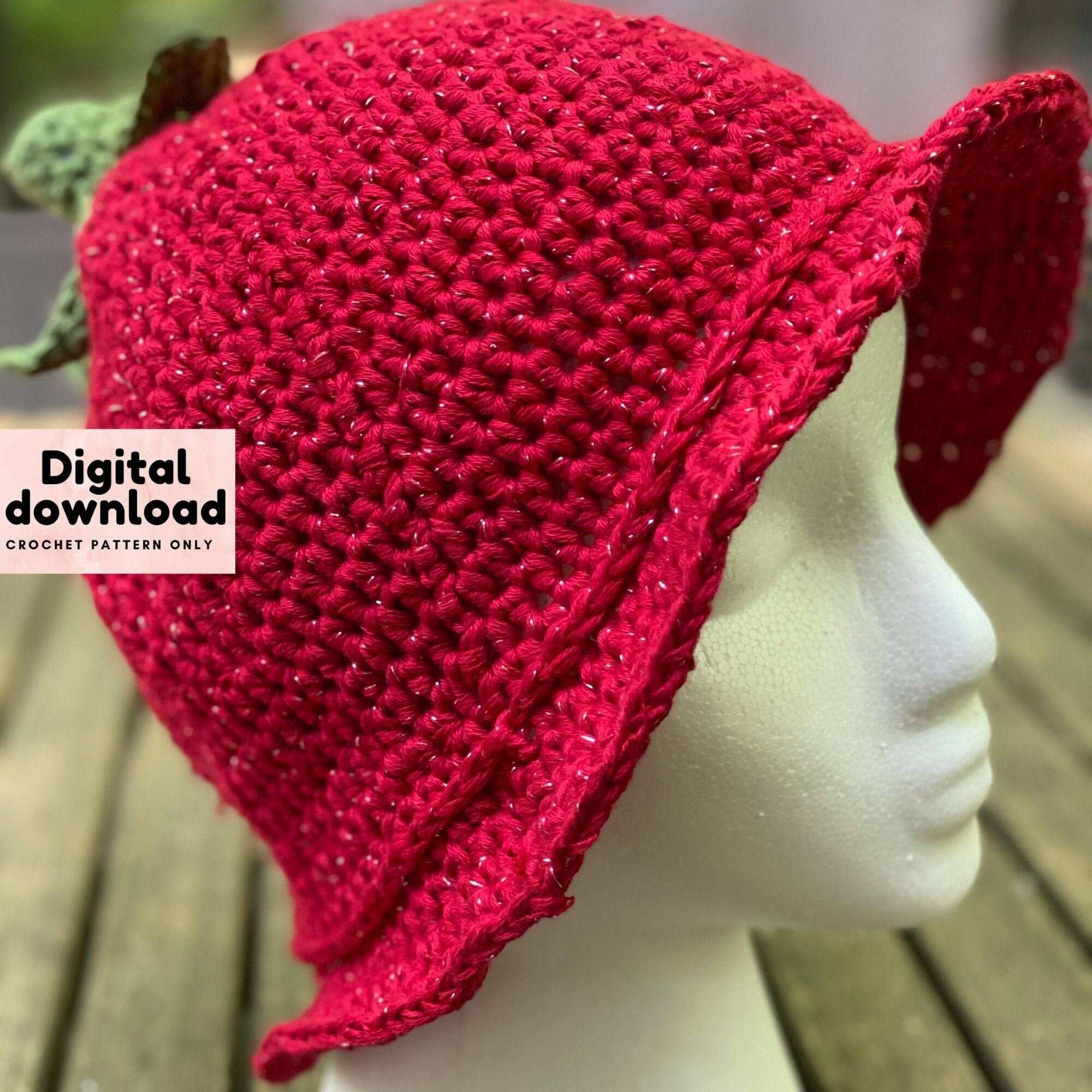 90s crochet bucket hat pattern summer hats strawberry | Etsy