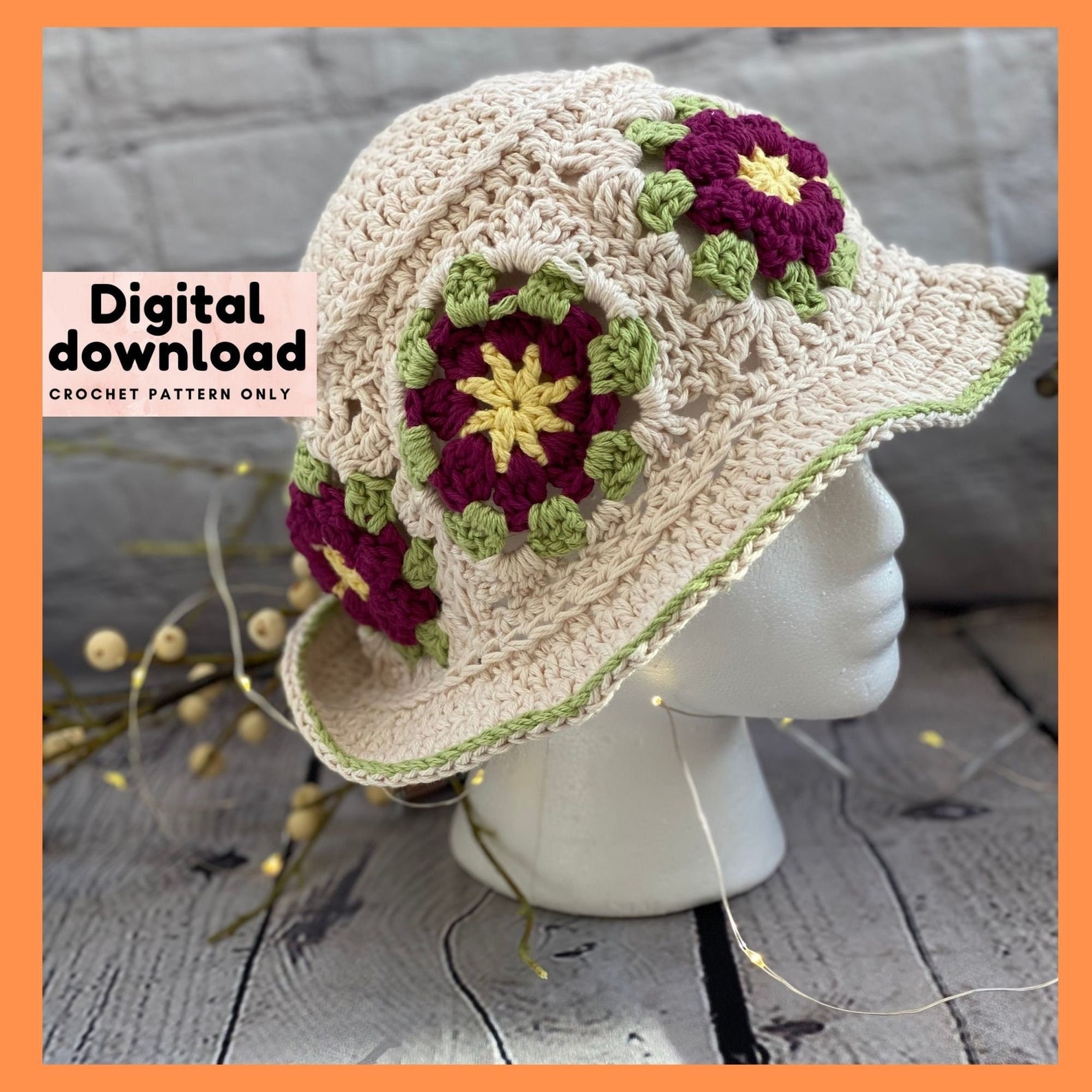 90s Crochet Bucket Hat Pattern, Summer Hats, Granny Square Trendy ...