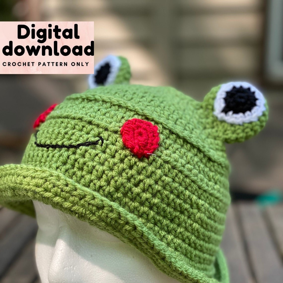 90s Crochet Bucket Hat Pattern, Summer Hats, Frog Crochet Bucket Hat ...