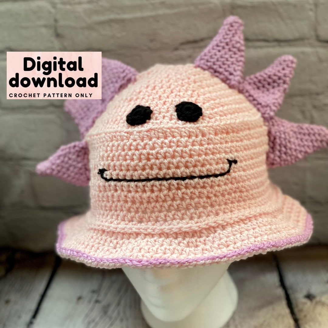 90s Crochet Bucket Hat Pattern, Summer Hats, Axolotl Crochet Bucket Hat ...