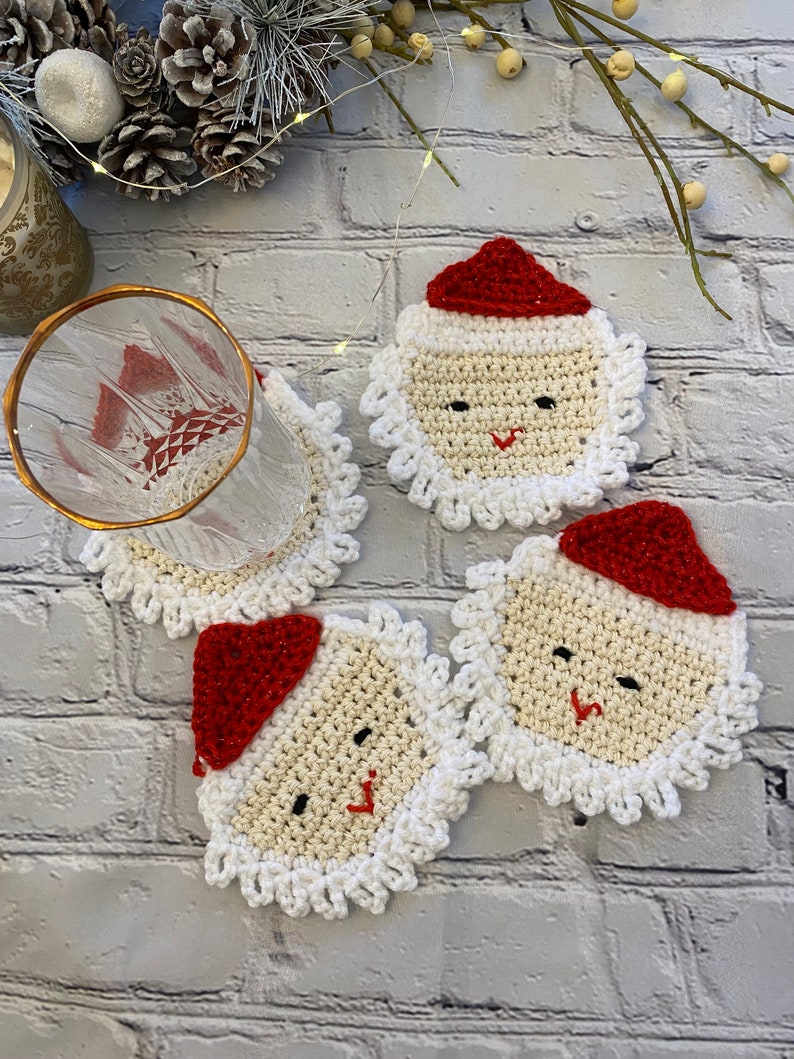 Cute Santa Coasters Crochet Pattern, Father X'mas Table Decor, Instant ...