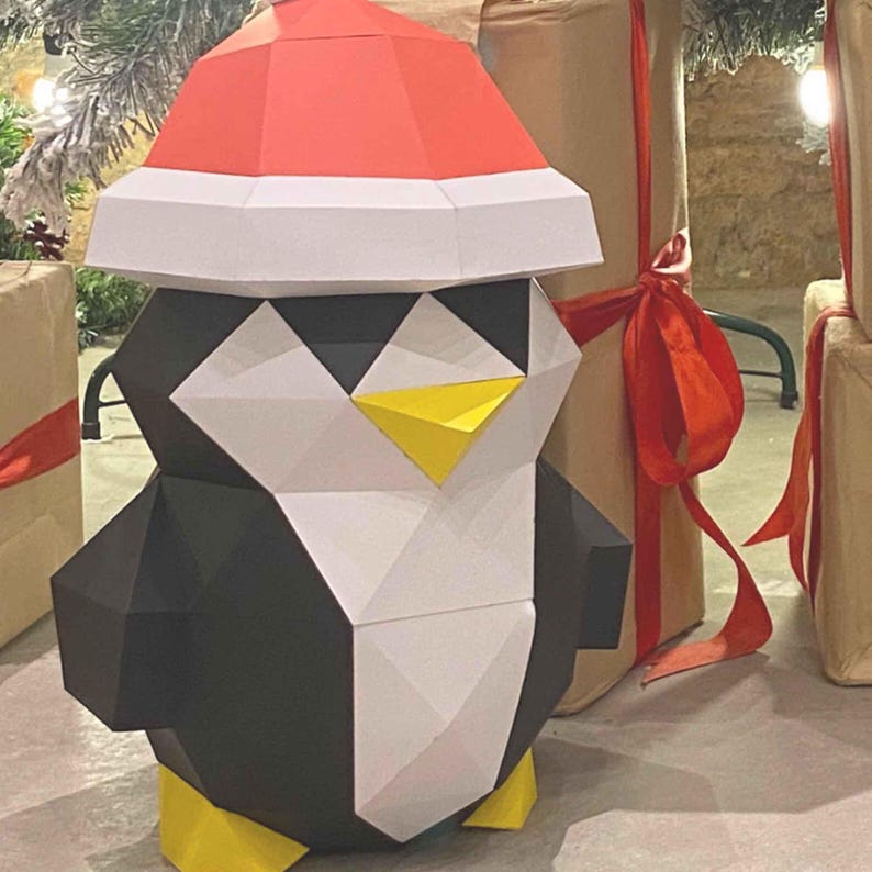 Christmas Penguin 3D Papercraft – DIY Origami PDF, DXF Template for ...