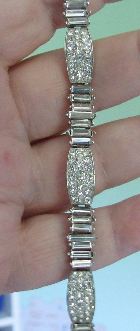 Trifari Crystal Round & Baguette Rhinestone Bracelet - Gem