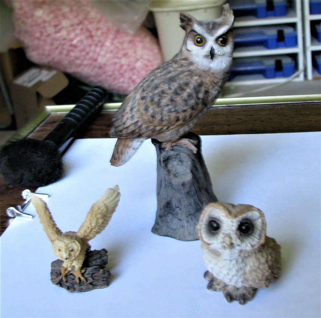 Lot of 3 Owl Figurines Stone Critters/second Nature Designs - Etsy