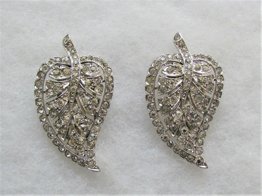 Trifari Art Deco Rhinestone Leaf Dress Clips Signed - Etsy